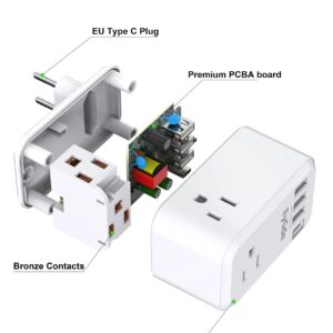 European Travel Plug Adapter, EyGde International Travel Power Adater 3 American Outlets with 1 USB Type C and 3 USB Charger, US to EU Plug Adapter for France, Germany, Greece, Italy, Israel, Spain