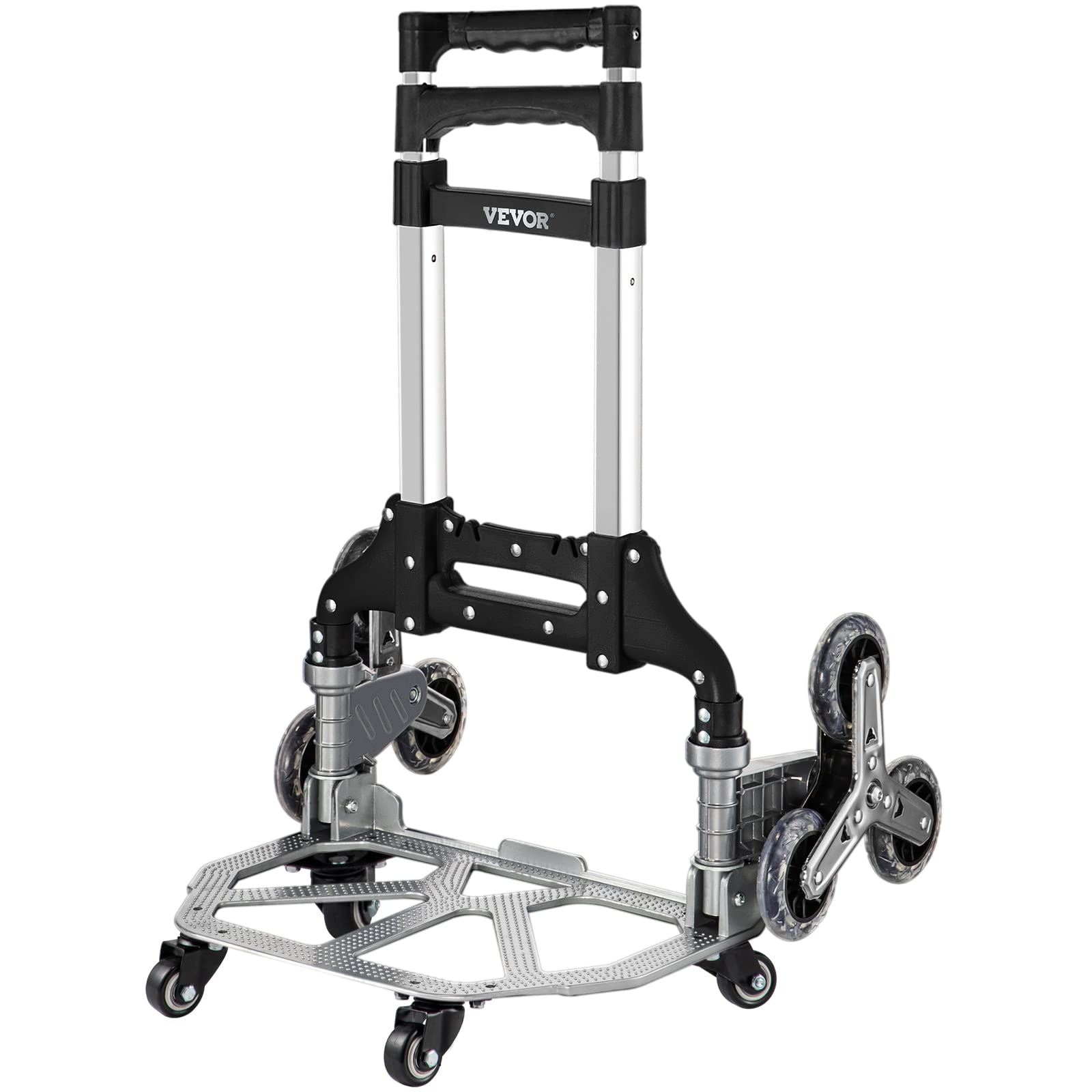 VEVOR Stair Climbing Cart, 15.4" x 10.6" Folding Hand Truck, 176 LBS Weight Capacity Aluminum Alloy Hand Cart with 10 Crystal Castors Suitable for Carry Luggage, Shopping Groceries, Transport Goods