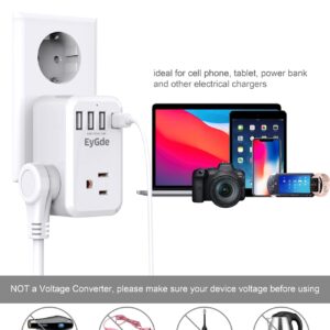 European Travel Plug Adapter, EyGde International Travel Power Adater 3 American Outlets with 1 USB Type C and 3 USB Charger, US to EU Plug Adapter for France, Germany, Greece, Italy, Israel, Spain