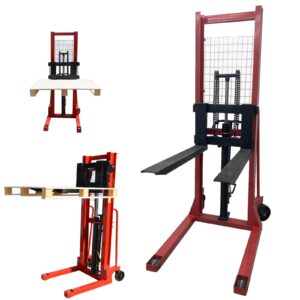 eqcotwea 2t manual forklift pallet stacker, 4400 lbs capacity, 63-inch lift height, adjustable forks, hydraulic system stacker, hand operated pallet forklift for lifting single-sided pallets