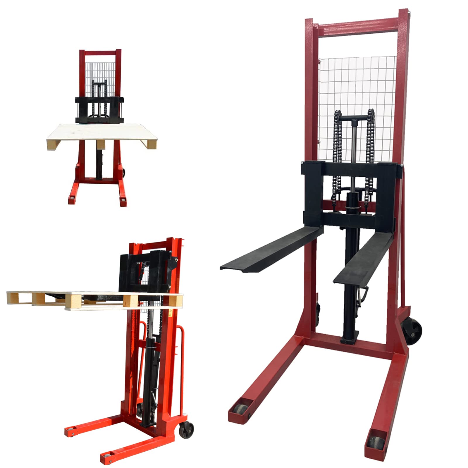 EQCOTWEA 2T Manual Forklift Pallet Stacker, 4400 lbs Capacity, 63-inch Lift Height, Adjustable Forks, Hydraulic System Stacker, Hand Operated Pallet Forklift for Lifting Single-Sided Pallets