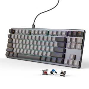 cidoo 87 keys rgb mechanical keyboard, low profile gaming keyboard with aluminum housing, tkl hot-swappable ultra-slim 80 percent keyboard for gaming and work, compatible with windows system