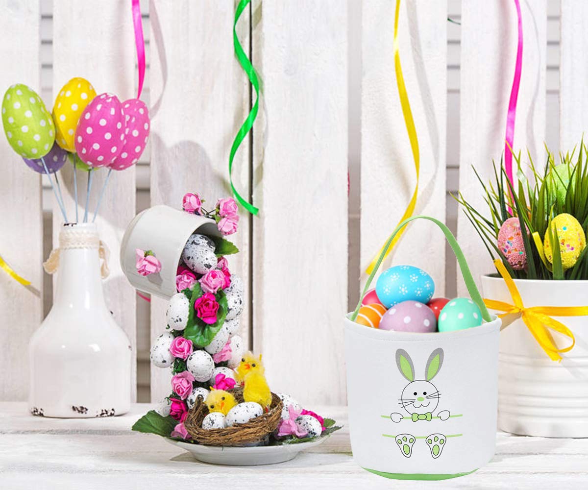 Easter Bunny Basket Bags Rabbit Canvas Toys Bucket Tote Storage Gifts Candies Handbag for Kids