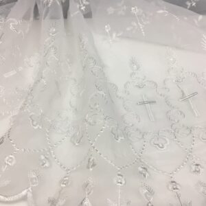 Holy Chalice Cross Embroidered Organza Fabric Double Border, 52" Wide, White, Multi-Use Garment Bridal Communion Christening Baptism Cape Gowns (White, 2)