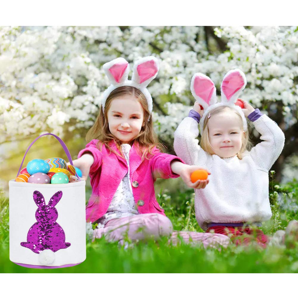 Easter Bunny Basket Bags Rabbit Canvas Toys Bucket Tote Storage Gifts Candies Handbag for Kids