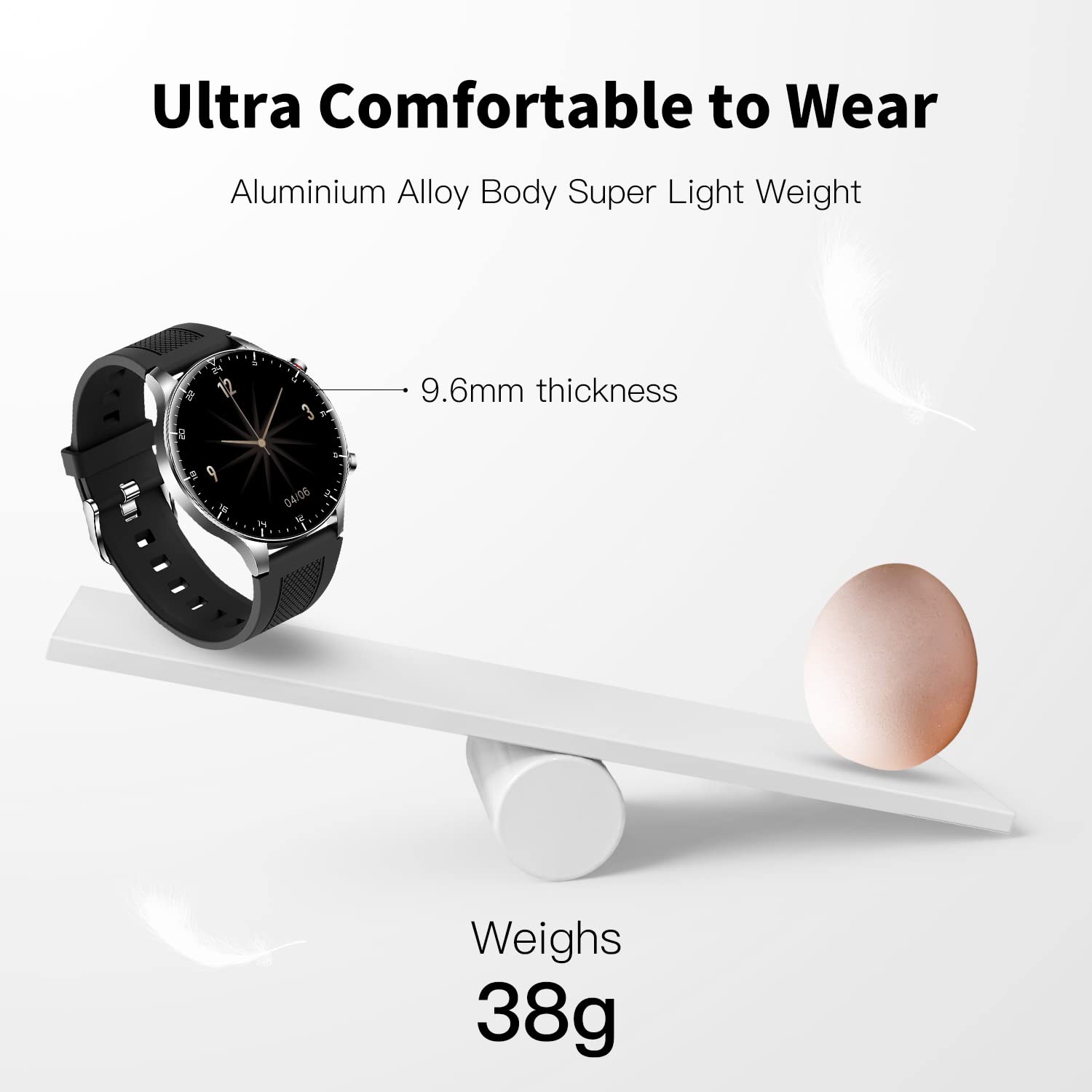 Kumi Smartwatch for Android Phones and iOS, IP68 Waterproof Smart Watches with 24/7 Heart Rate, Blood Oxygen, Fitness Tracker with Sleep Monitor Black