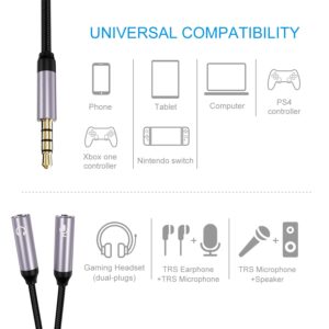 Paloxy 3.5mm Combo Audio Adapter Cable（2 Pack） Compatible for PS4,PS5,Xbox One S,for Switch,Tablet,Mobile Phone,PC Gaming Headsets and New Version Laptop Grey