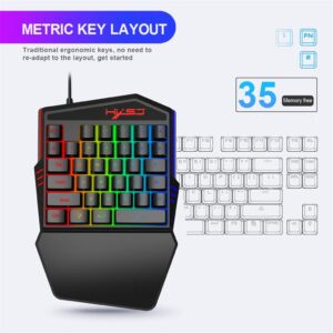 Sdoveb One Hand Gaming Keyboard and Mouse Combo,35 Keys Keycap Wired Mechanical RGB LED Backlit Half Keyboard, Support Wrist Rest, USB Wired Gaming Mouse, Converter Adapter for Gaming (Black)