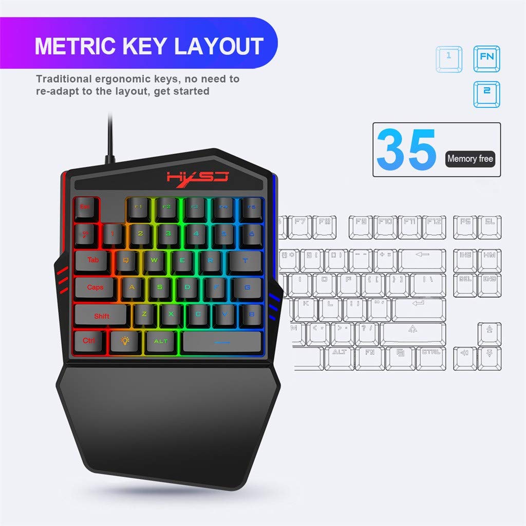 Sdoveb One Hand Gaming Keyboard and Mouse Combo,35 Keys Keycap Wired Mechanical RGB LED Backlit Half Keyboard, Support Wrist Rest, USB Wired Gaming Mouse, Converter Adapter for Gaming (Black)