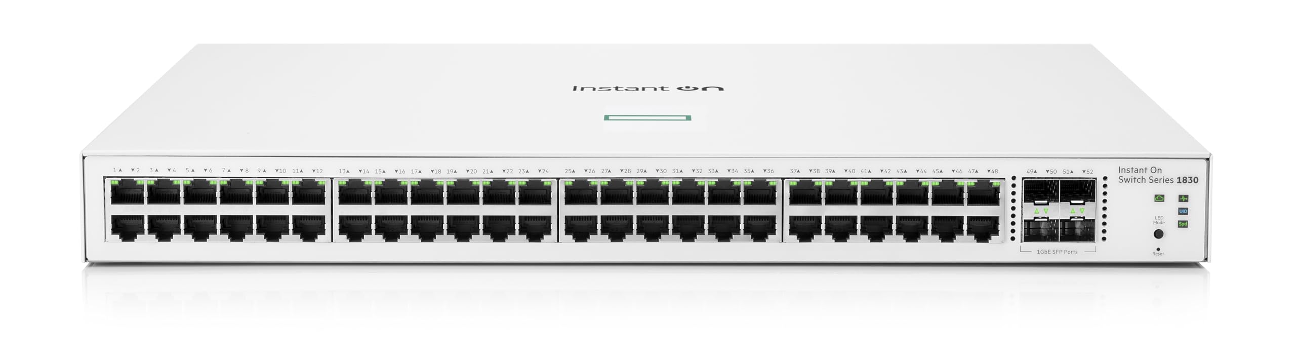 HPE Networking Instant On Switch Series 1830 48-Port Gb Smart-Managed Layer 2 Ethernet Switch | 48x 1G | 4X SFP | Fan-Less | US Cord (JL814A#ABA)