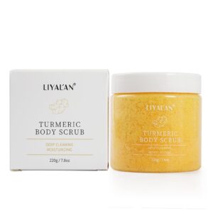 Liyalan Turmeric Body Scrub Moisturizing and Exfoliating Body, Face, Hand, Foot Scrub,Nourishes Skin,Deep Cleansing 7.8oz