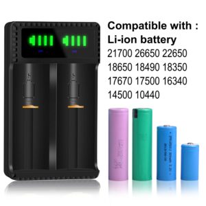 PowerTrust LED Universal Battery Charger for 21700 26650 22650 18650 18490 18350 17670 17500 16340 14500 10440 Rechargeable Batteries