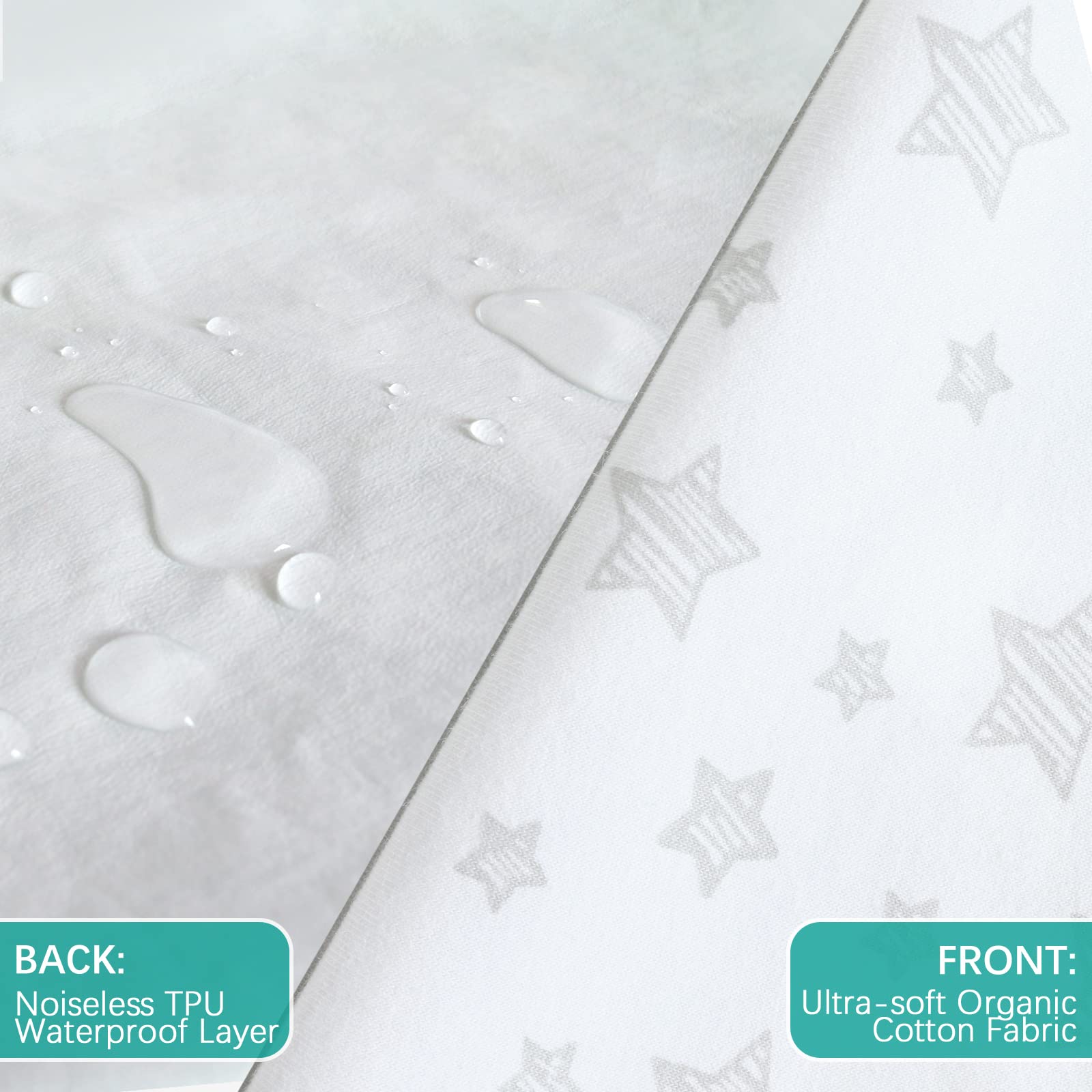 Waterproof Pack n Play Fitted Sheets 2 Pack,100% Cotton Mini Crib Mattress Cover Protector 38" X 25" Fits for Baby Playpen/Playard Mattress, Portable Crib Sheet, White & Grey Star Print