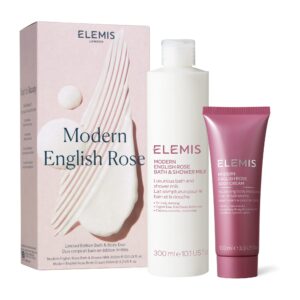 elemis modern english rose body duo | luxurious body set cleanses, softens, & conditions the skin, 1 ct.