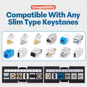 Everest 24 Port Keystone Patch Panel (4-Pack) - Removable 6-Port Panels - Use with Slim Profile Keystones ONLY (Wider Jacks May not fit Side by Side) - with Adjustable Rear Cable Management Bar