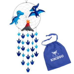 kikiddo dinosaur dream catcher for boys bedroom or girls bedroom - dino dream catchers for boys room or girls room - dinosaur room decor for boys or girls - girl or boy nursery decor handmade