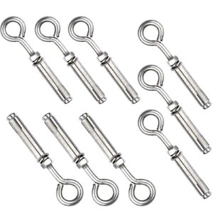 shoulder eye bolts m10 heavy duty shoulder lag eyebolts, stainless steel expansion screws wall concrete anchors fastener with nut for wall ceiling concrete masonry, 10pcs