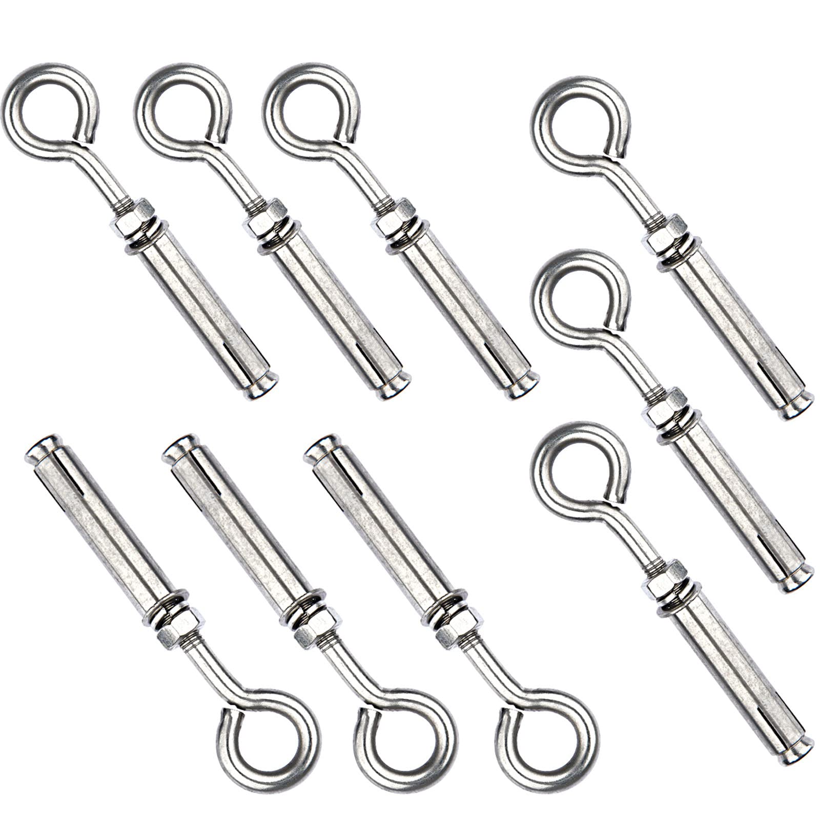 Shoulder Eye Bolts M10 Heavy Duty Shoulder Lag Eyebolts, Stainless Steel Expansion Screws Wall Concrete Anchors Fastener with Nut for Wall Ceiling Concrete Masonry, 10PCS