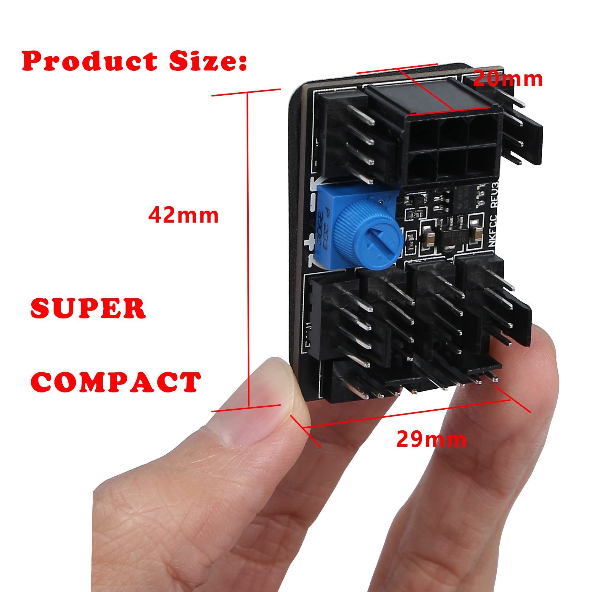 MEIRIYFA 3 Pin 4 Pin Fan Adapter PWM PC Chassis Cooling Fan Hub 8 Way Splitter DC12V Speed Controller with 6 Pin Power Port,Chassis Fan Pressure Regulating Governor