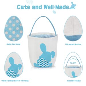 Easter Bunny Basket Bags for Kids, HOTMAI Canvas Cotton Tote Bag Easter Buckets and Eggs Hunt Bag, Personalized Basket Easter Gift for Boys Girls(Blue)