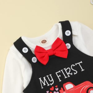 bilison My First Valentine's Day Outfit Newborn Baby Boys Clothes Bow Tie Bodysuit Print Overalls 2Pcs Romper Set 0-12 Months