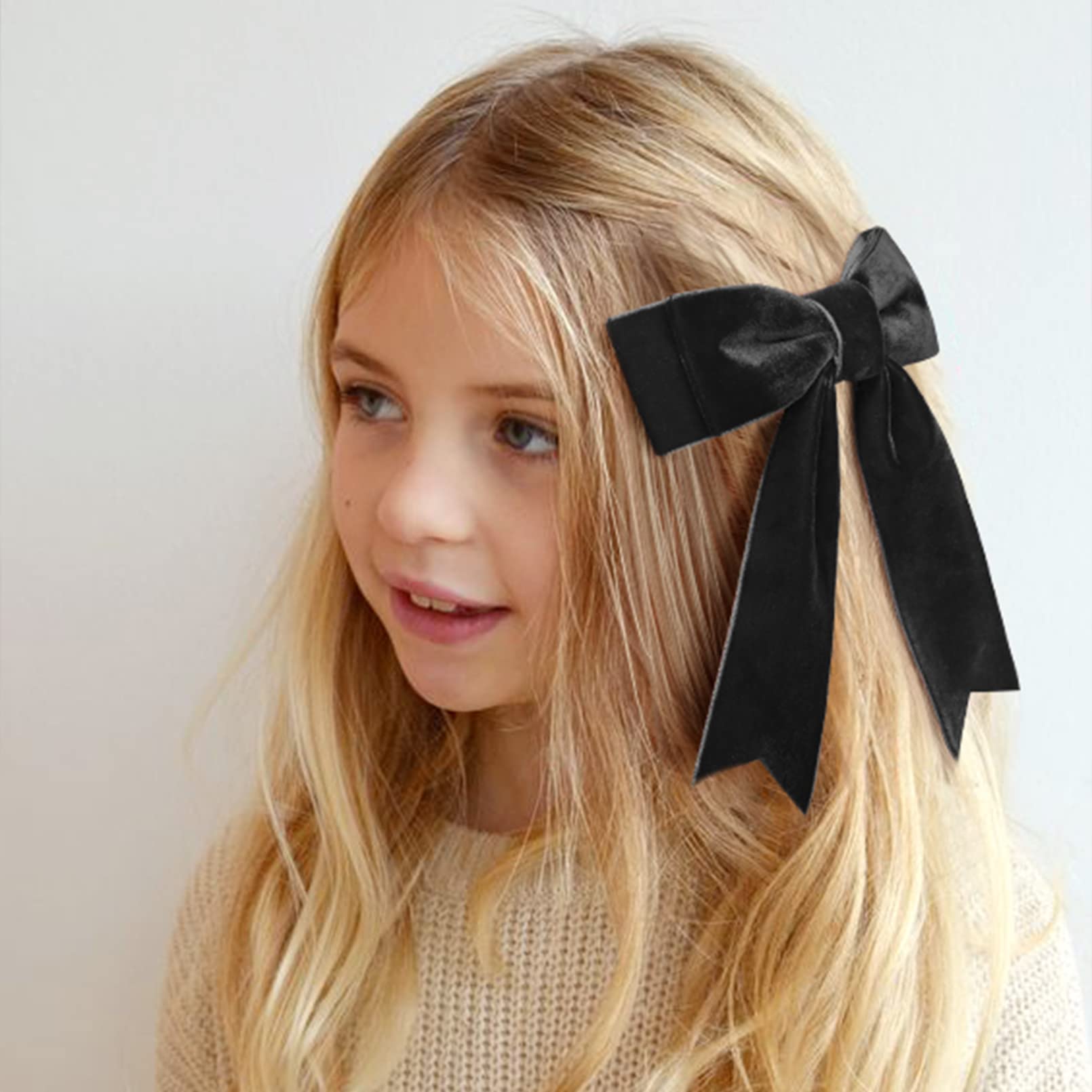 2PCS 5" Velvet Black Hair Bows Girls Hair Clips Ponytail Holder Accessories for Girls Toddlers