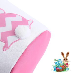 Cootato Easter Bunny Basket Bags for Kids, Stripe Rabbit Pattern Egg Basket Hunt Bags Personalized Canvas Cotton Bucket with Fluffy Tail for Easter Eggs, Candy, Gift (Pink)