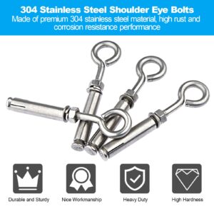 Shoulder Eye Bolts M10 Heavy Duty Shoulder Lag Eyebolts, Stainless Steel Expansion Screws Wall Concrete Anchors Fastener with Nut for Wall Ceiling Concrete Masonry, 10PCS