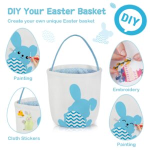 Easter Bunny Basket Bags for Kids, HOTMAI Canvas Cotton Tote Bag Easter Buckets and Eggs Hunt Bag, Personalized Basket Easter Gift for Boys Girls(Blue)