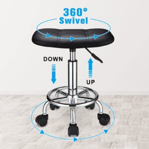 HMTOT Square Rolling Stool with Wheels Height Adjustable Swivel Stools Black