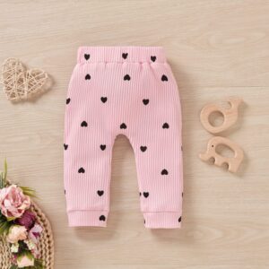 Aalizzwell Newborn Infant Baby Girls Clothes Ribbed Heart Short Sleeve Spring Summer Outfits Valentines Pink NB