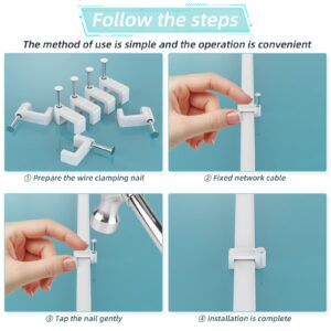 Cable Clips White - AOPOCKAN TECH 100 Pieces Ethernet Cable Clips with Steel Nails 8mm Cord Holder for Cat8 Cat7 Cat6 Round Ethernet Cable - 0.32 inch