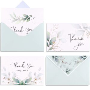 light sage green thank you cards with envelopes,36 pk,heavy duty assorted thank you notes 3 designs greenery 4x6 inches blank note cards for wedding bridal shower baby shower business funeral sympathy