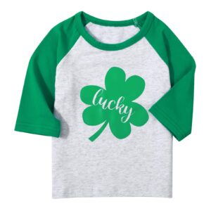 baby st. patricks day shirt lucky clover 3/4 raglan sleeve t-shirt toddler kids baseball cotton tee tops green