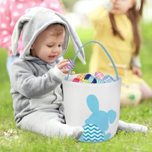 Easter Bunny Basket Bags for Kids, HOTMAI Canvas Cotton Tote Bag Easter Buckets and Eggs Hunt Bag, Personalized Basket Easter Gift for Boys Girls(Blue)