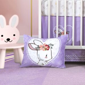 Little Grape Land 4 Piece Crib Bedding Set, Crib Sheet, Crib Skirt, Baby Quilt and Pillow Cover, Nursery Bedding Set, Baby Comforter Set for Toddler, Kids, Boys and Girls, Purple Rabbit