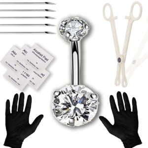 belly piercing kit - urknall belly button piercing kit navel piercing kit with 14g belly button jewelry 316l steel piercing needles and piercing clamps for navel rings piercing kits piercing supplies