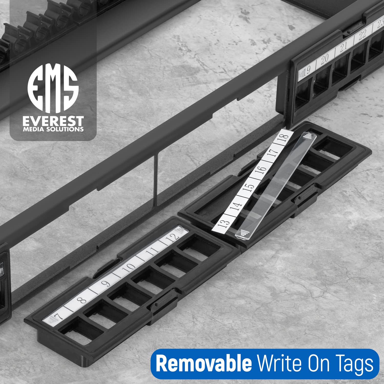 Everest 24 Port Keystone Patch Panel (4-Pack) - Removable 6-Port Panels - Use with Slim Profile Keystones ONLY (Wider Jacks May not fit Side by Side) - with Adjustable Rear Cable Management Bar