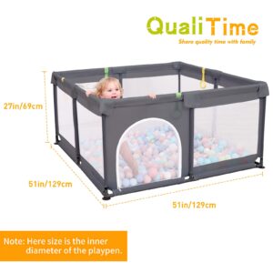 Baby Playpen 51-Inch Large Playyard for Toddler - Reliable Kids Activity Center for Infant, Sturdy Safety Playpen with Thickened Pipes+ Anti-Slip Suckers+Soft Breathable Mesh(Dark Gray, 51-Inch)