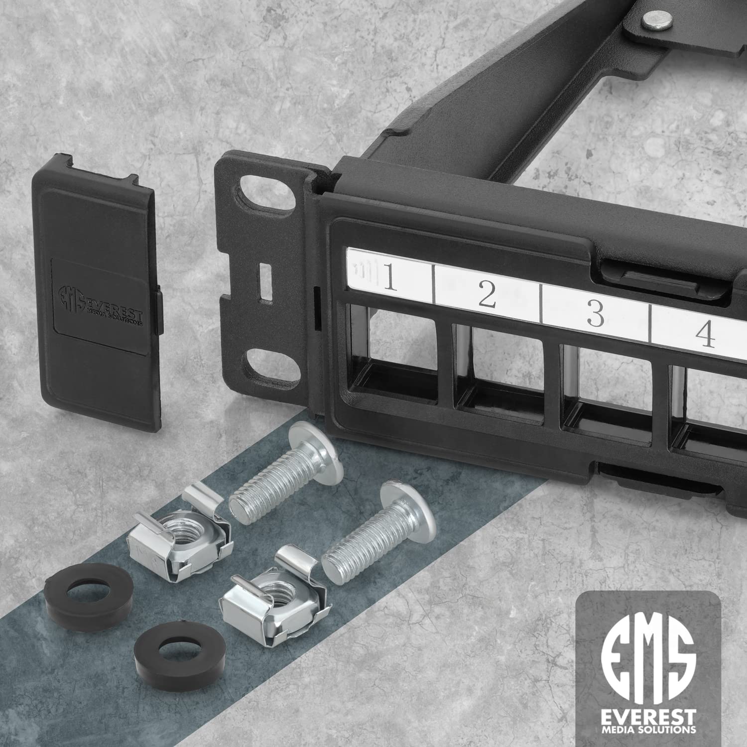 Everest 24 Port Keystone Patch Panel (4-Pack) - Removable 6-Port Panels - Use with Slim Profile Keystones ONLY (Wider Jacks May not fit Side by Side) - with Adjustable Rear Cable Management Bar