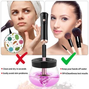 Fesmey Automatic Makeup Brush Cleaner Machine,Spinning Makeup Brush Cleaner and Dryer,Super-Fast Electric Make Up Brush Cleaner Cleanser Machine with 8 Size Collars (Black)