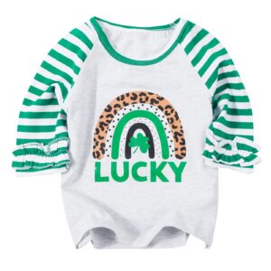 toddler st patricks day shirt boy girl irish lucky charm clover t-shirt cute shamrock graphic 3/4 raglan sleeve tee top