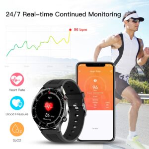 Kumi Smartwatch for Android Phones and iOS, IP68 Waterproof Smart Watches with 24/7 Heart Rate, Blood Oxygen, Fitness Tracker with Sleep Monitor Black