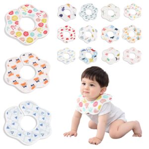 moteerllu cotton baby bibs,15-pack 360​ rotate soft baby bib drooling bibs for girls and boys, waterproof absorbent and adjustable bib set