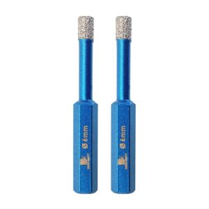 dry diamond drill bit set,brschnitt 2pcs 1/4 inch (6mm) diamond hole saw core drill bit for porcelain tile ceramic stone granite marble,hex shank dry drilling diamond core drill bit kit