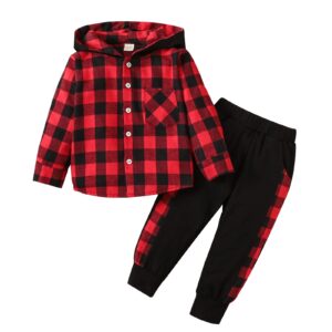 odasira toddler baby boy clothes long sleeve hoodie outfits fall winter plaid shirts + pants 2pcs set red 2-3 years old 110cm