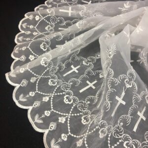 Holy Chalice Cross Embroidered Organza Fabric Double Border, 52" Wide, White, Multi-Use Garment Bridal Communion Christening Baptism Cape Gowns (White, 2)