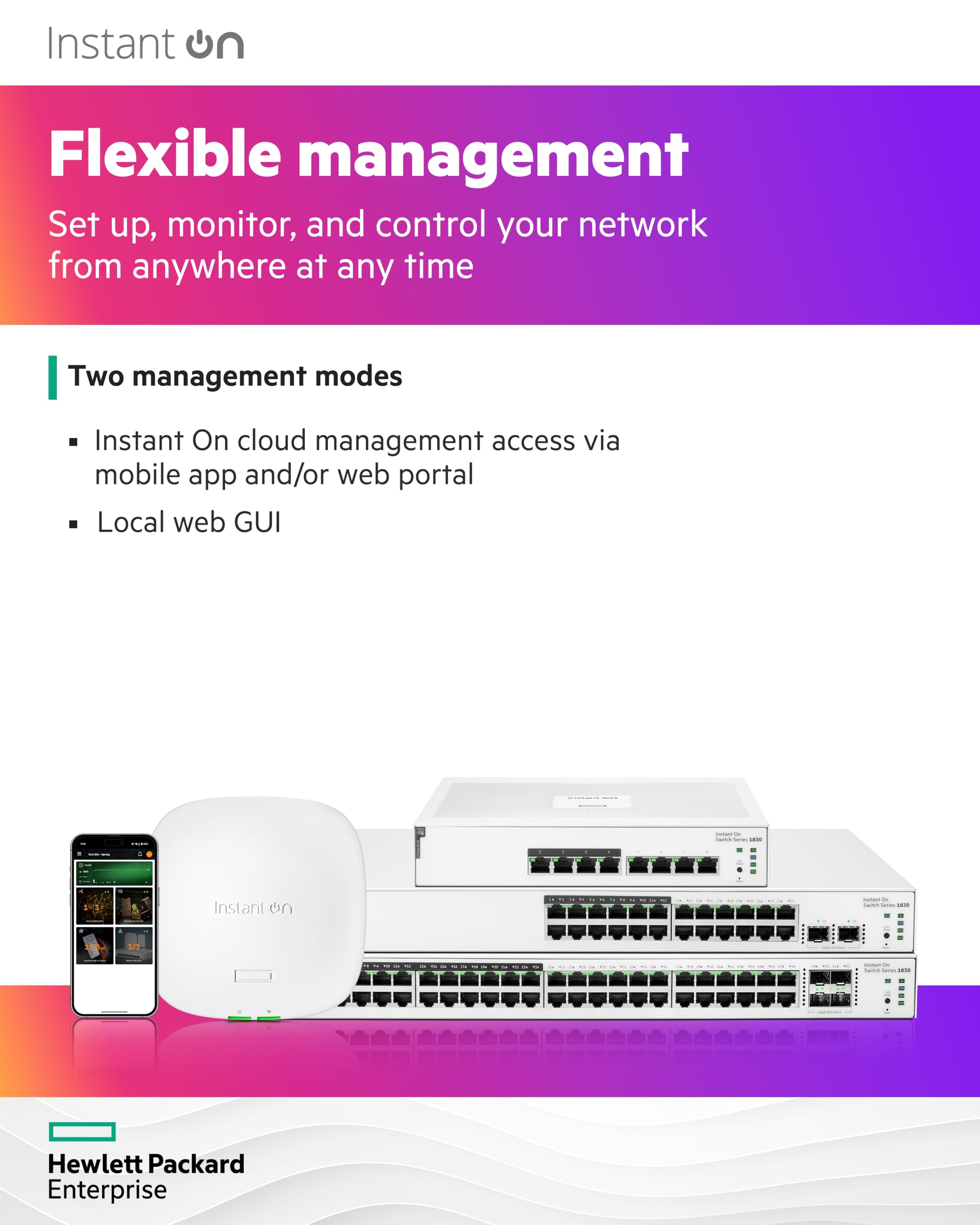 HPE Networking Instant On Switch Series 1830 48-Port Gb Smart-Managed Layer 2 Ethernet Switch | 48x 1G | 4X SFP | Fan-Less | US Cord (JL814A#ABA)