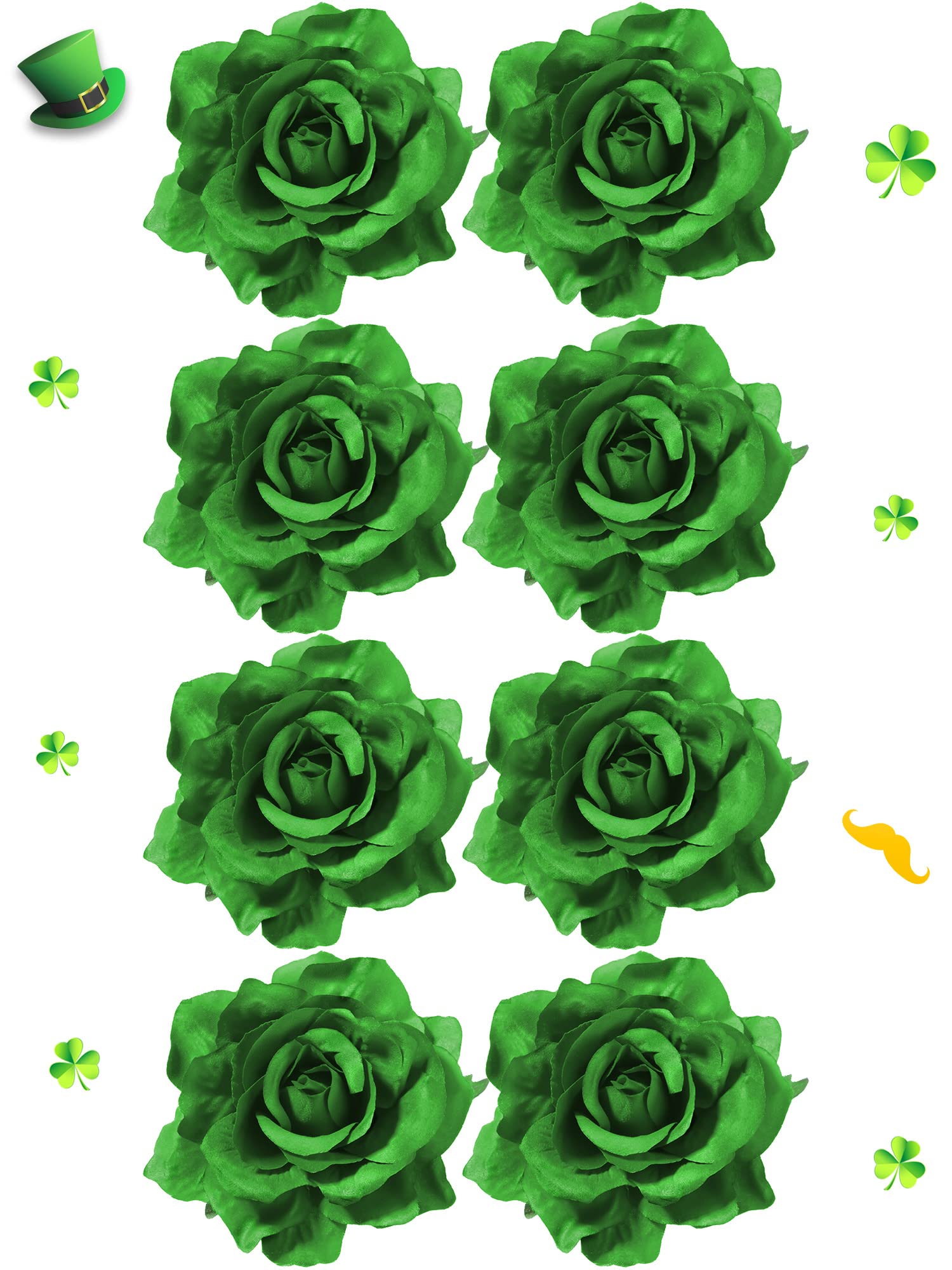 8 Pieces St. Patrick's Day Hair Decoration Flower Hair Clip Irish Green Rose Hairpin St. Patrick's Brooch Floral Clips St. Patrick's Party Supplies for Woman Girl Girlfriends Wife Accessories