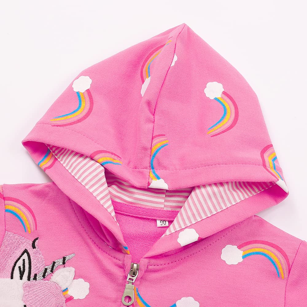 Popshion Baby Girls Unicorn Sweaters Zipper Rainbow Hooded Sweatshirt Toddler Christmas Coat Hoodies Outerwear Kids Winter Jacket 5t